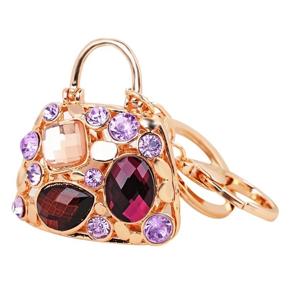 Accessories | Gorgeous Gold Handbag With Purple Crystals Keychain ...